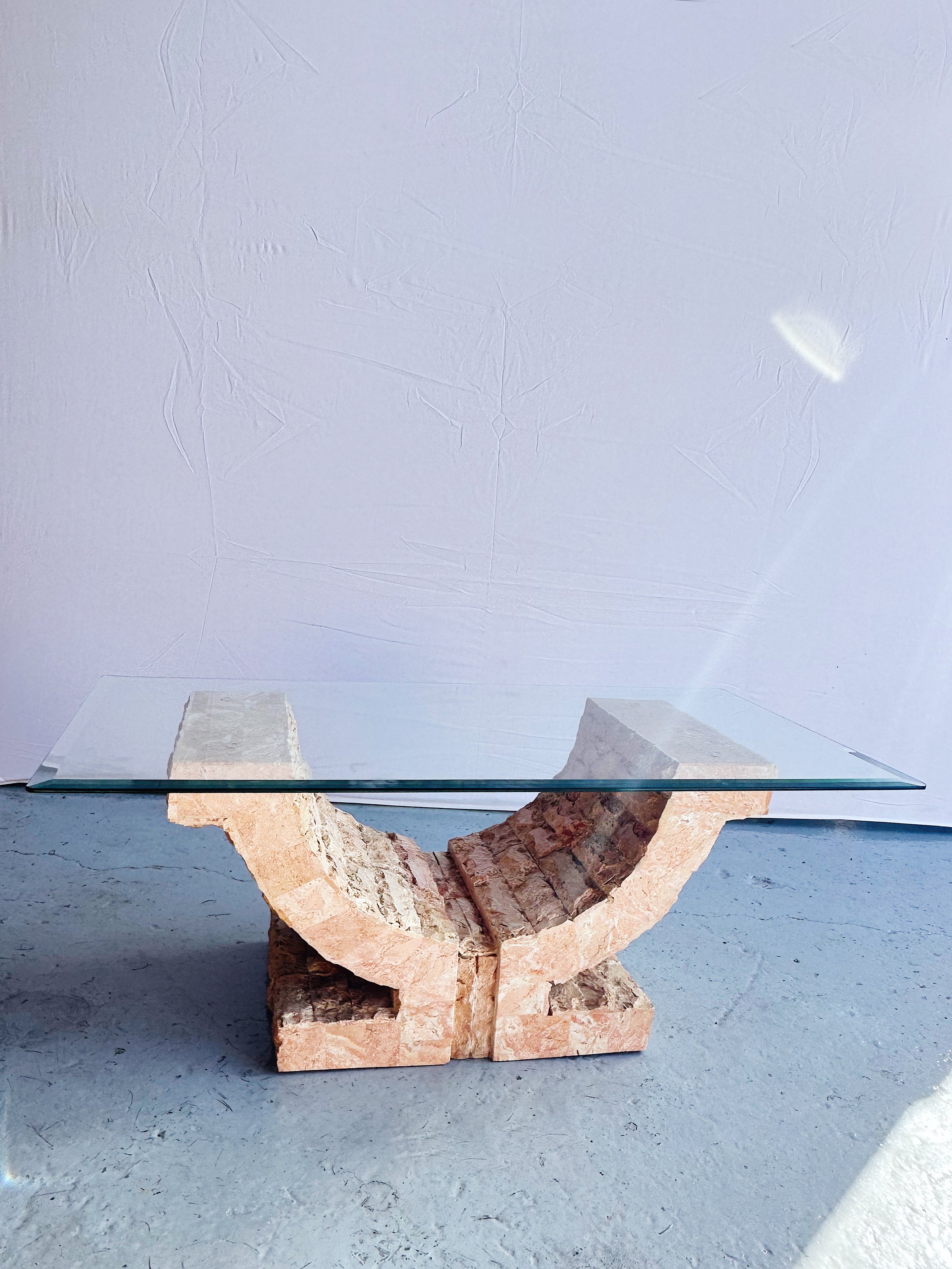 Stone coffee table with glass top store